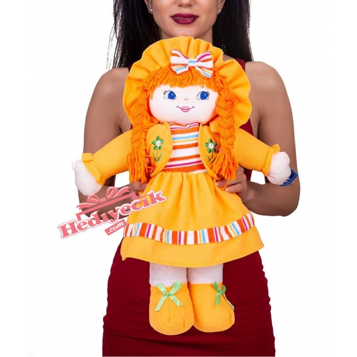 Bez Bebekler - Halley - Oyuncak Şapkalı Bez Bebek Kırmızı 50 Cm