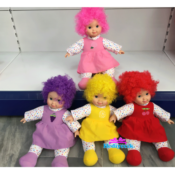 Oyuncak bez Bebek Pembe Bonus Saçlı Meyveli Çilek Bebek 50 Cm Hediyecik ...